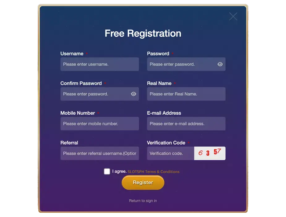 REGISTER - SlotsPh -Philippines Legit Online Casino - Official Website